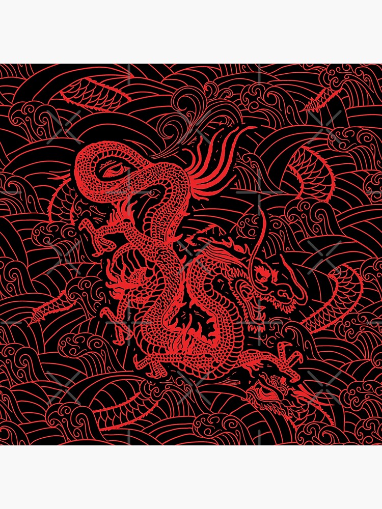 Póster «Patrón de dragón rojo chino / fondo negro» de EddieBalevo ...