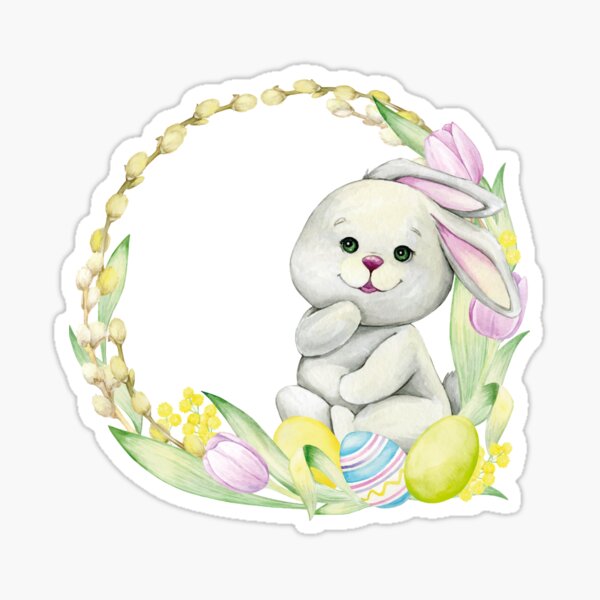 "Happy Feast cute spring rabbit" Sticker by TokaDesignss | Redbubble