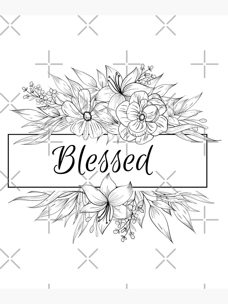 "Simply "Blessed" Black White Floral Flower Bouquet Script Quote ...