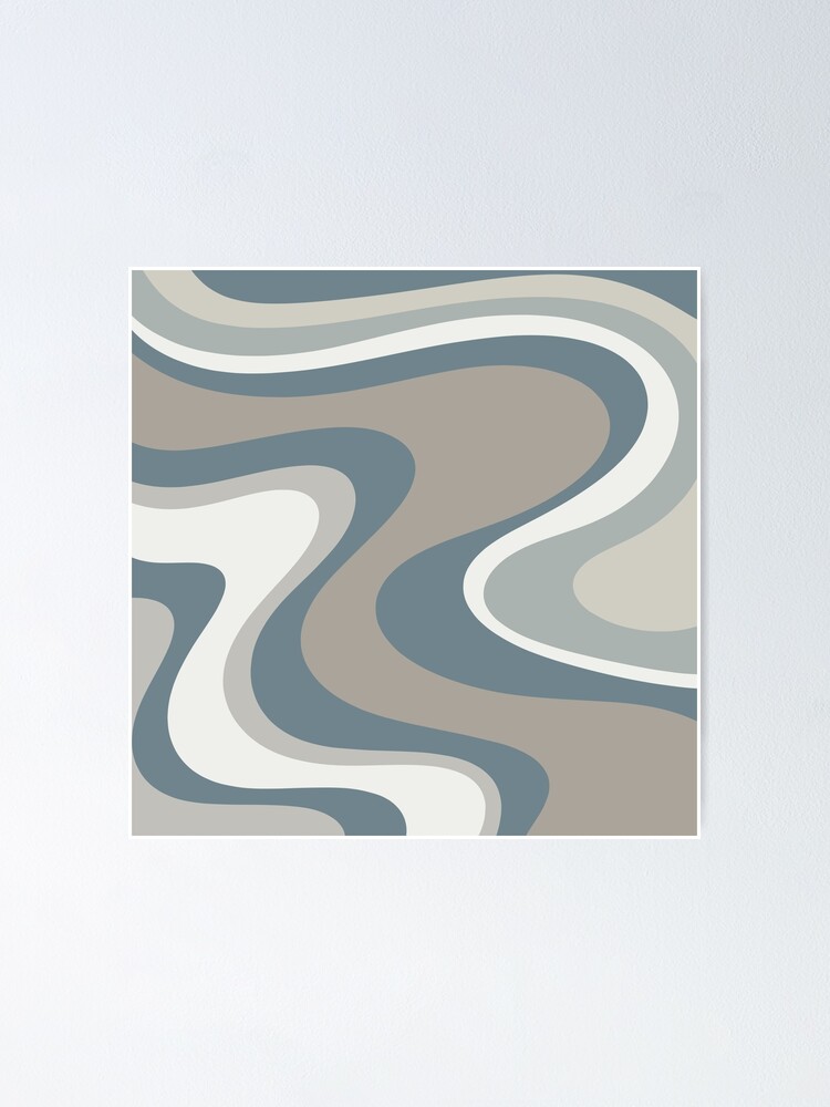 "Retro Dream Abstract Swirl Pattern in Neutral Blue Grey Taupe" Poster ...