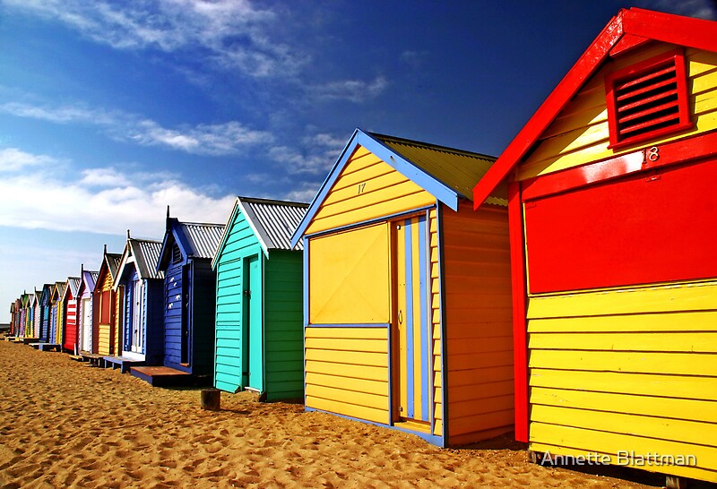 "Brighton Beach Huts" by Annette Blattman | Redbubble