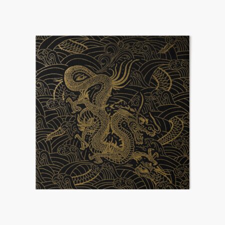 "Golden Chinese Dragon Pattern / Black Background" Art Board Print for ...