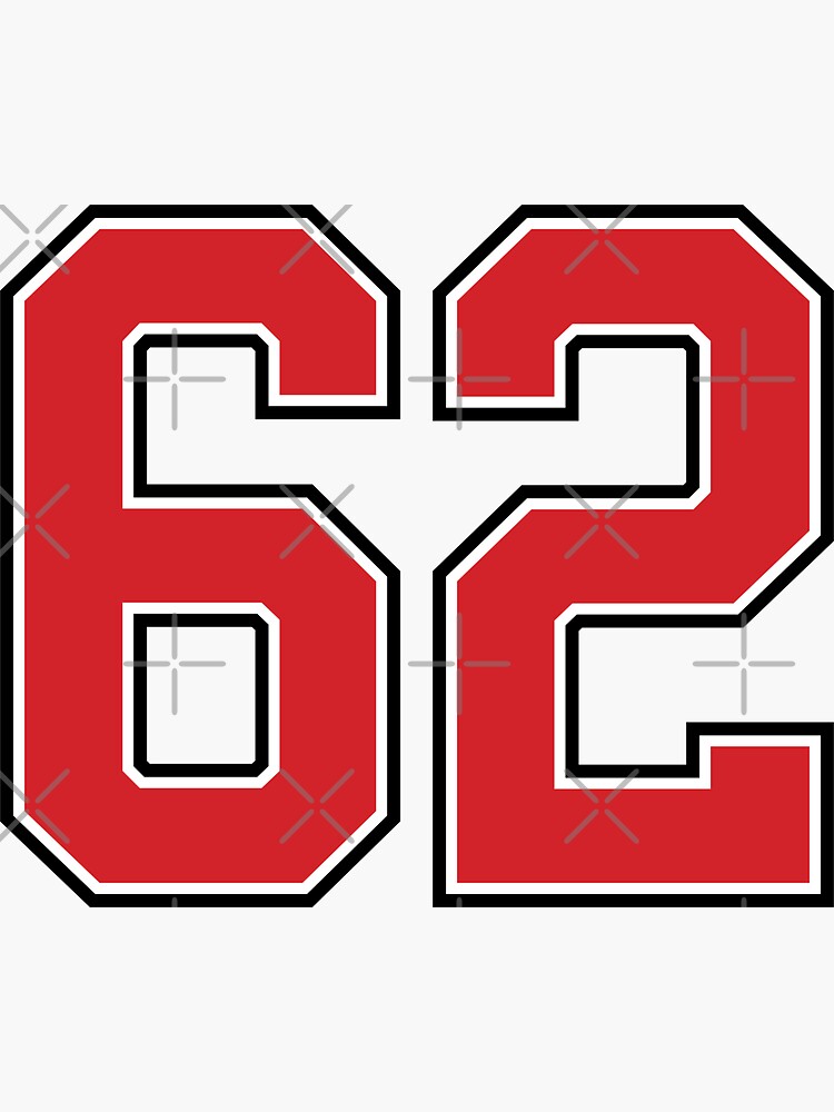 "Sports Number 62, red black color lucky sport sixty two" Sticker by ...