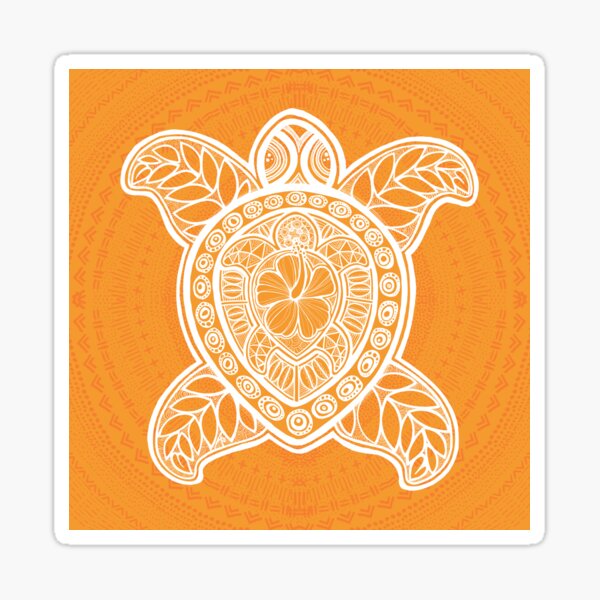 "Pasifika Turtle - white on mandarin" Sticker by AprilAppleArt | Redbubble
