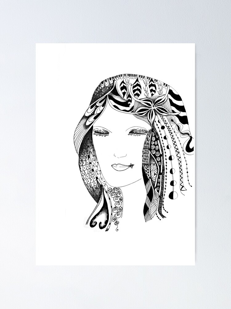 "Zentangle art woman portrait inspired by zentangle" Poster by ...