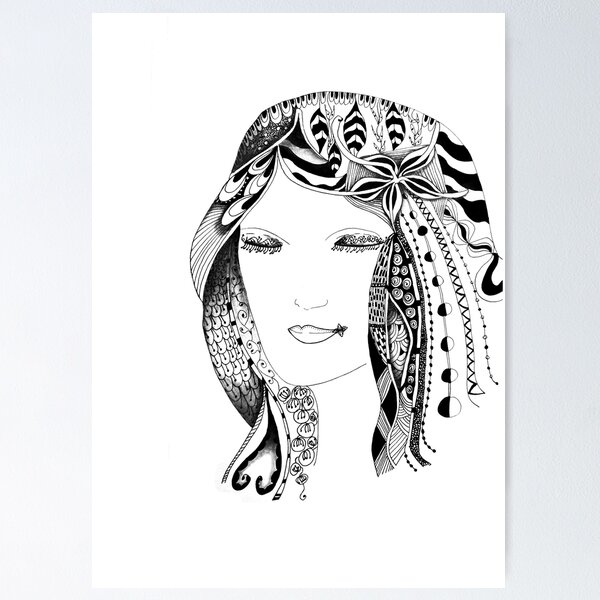 "Zentangle art woman portrait inspired by zentangle" Poster by ...