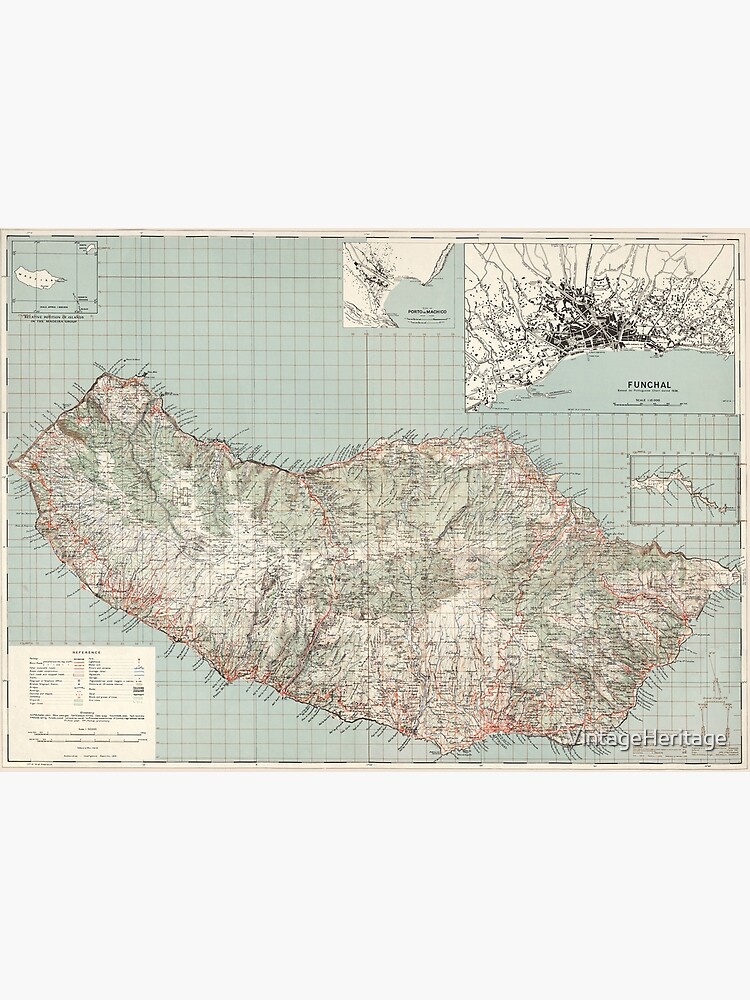 "Vintage Madeira Island Map (circa 1941) with Funchal city Plan" Art ...