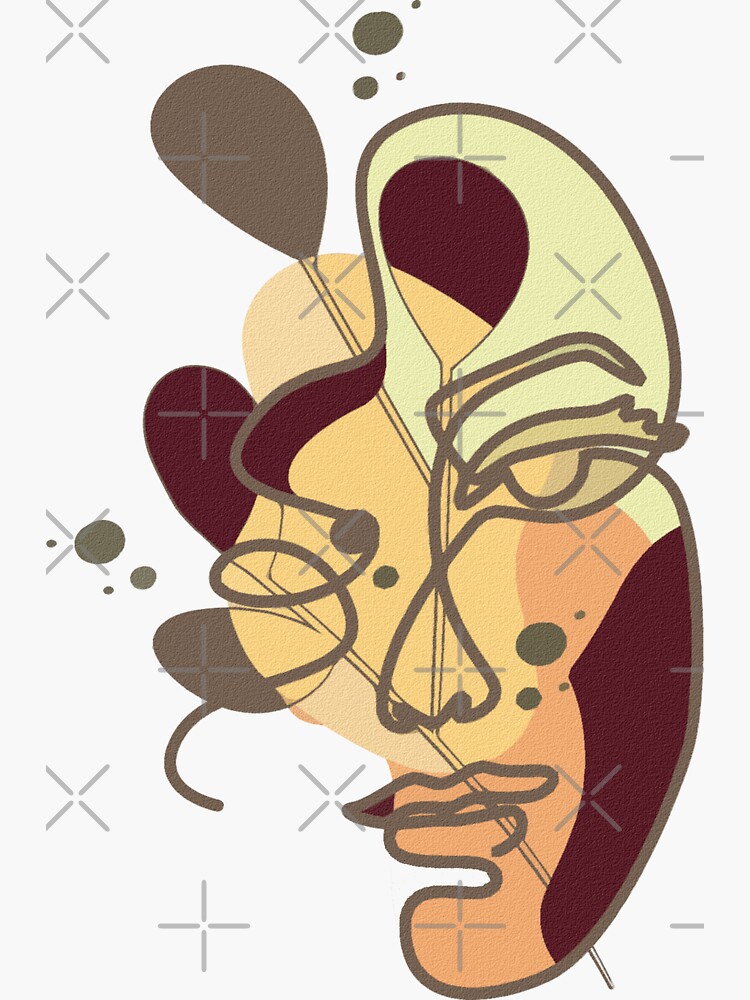 Pegatina «Mitad de cara abstracta de líneas. Mujer abstracta con líneas ...