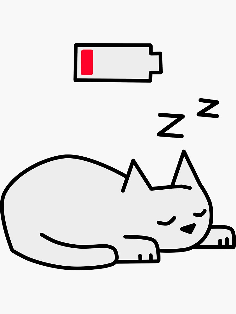 "Low Battery Cat " Sticker by SkeleMi | Redbubble