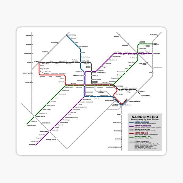 "Nairobi Fantasy Metro Map" Sticker for Sale by thetransitgirl | Redbubble