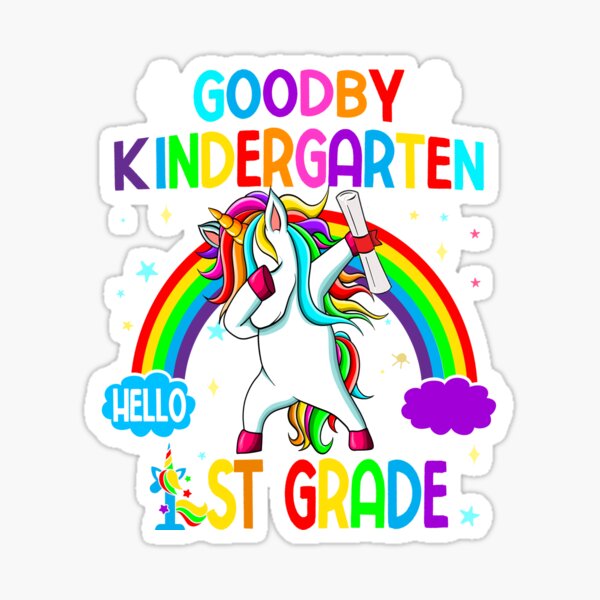 "Hello 1St Grade Graduation Girl Unicorn Rainbow Kindergarten" Sticker ...