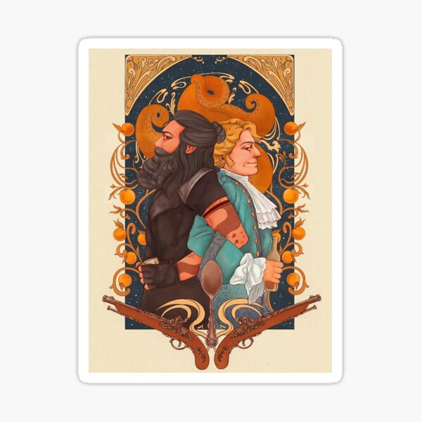"Ed Teach and Stede Bonnet lean back" Sticker by LyonsBaird | Redbubble