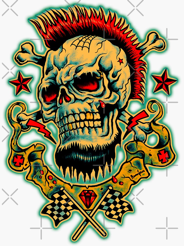 "Punk Skull Old School Tattoo" Sticker for Sale by marcusjones | Redbubble