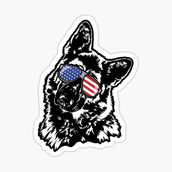 "German Shepherd American Flag Sunglasses Patriotic Dog" Sticker by ...