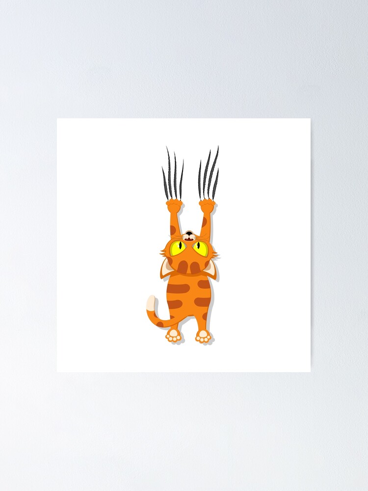 "Hanging Cat Ginger Scared Scratching" Poster for Sale by cartoon ...