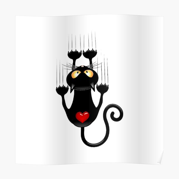 "Hanging Cat Black Scared Scratching" Poster for Sale by cartoon ...