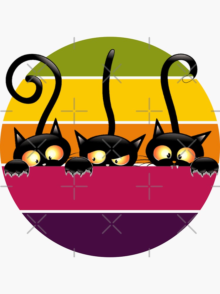 "Three Cats in Retro Sunset" Sticker by cartoon-stories | Redbubble