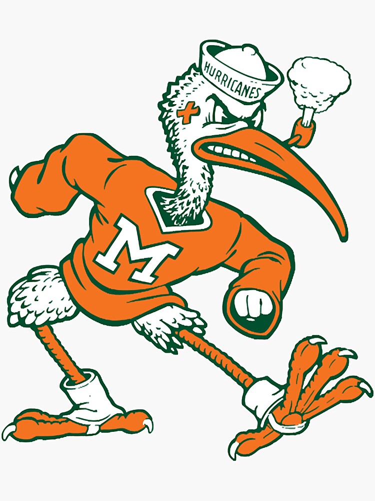 "Vintage Sebastian Mascot of Univ. of Miami Mascot " Sticker for Sale ...