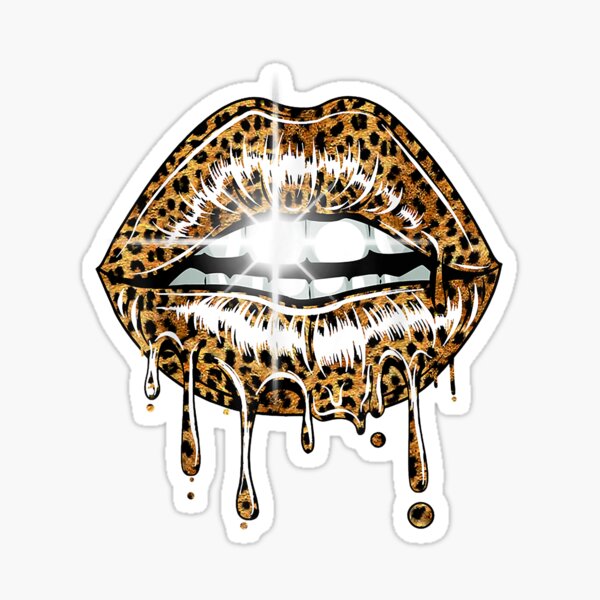 "Womens Dripping Lips Leopard Cheetah Animal Print On Lip T-Shirt ...