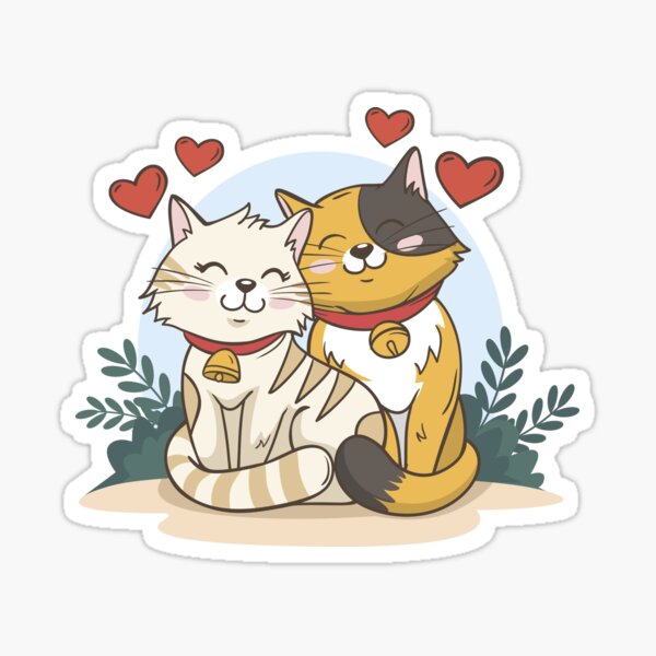 "Two Cute Cats In Love" Sticker by ItsGFX | Redbubble