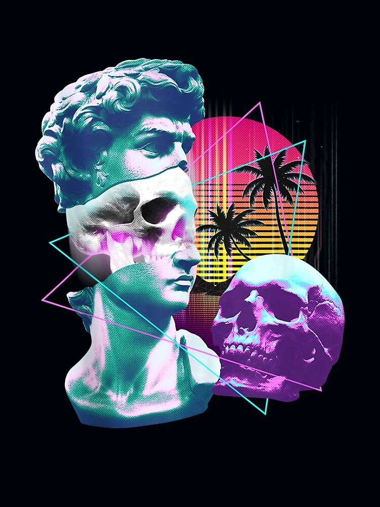 "Vaporwave David Bust Statue with Skulls & Palm Tree Art" Photographic ...