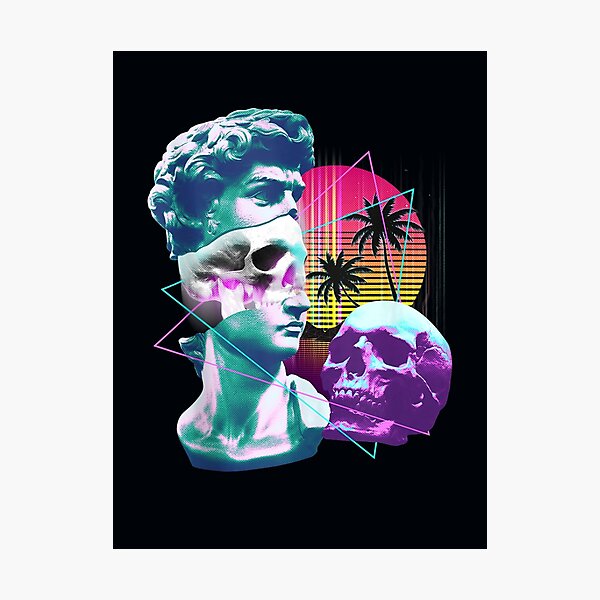 "Vaporwave David Bust Statue with Skulls & Palm Tree Art" Photographic ...