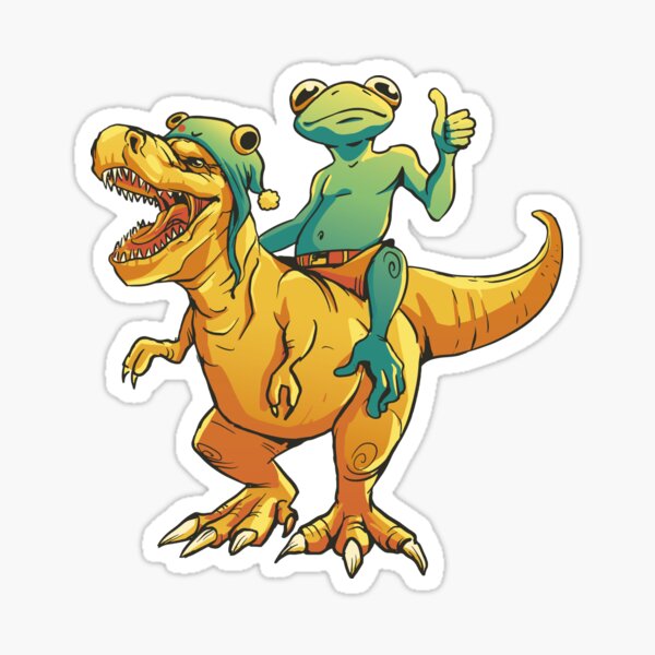 "Funny T-Rex Dino motif with frog" Sticker by Capt-Denglisch | Redbubble