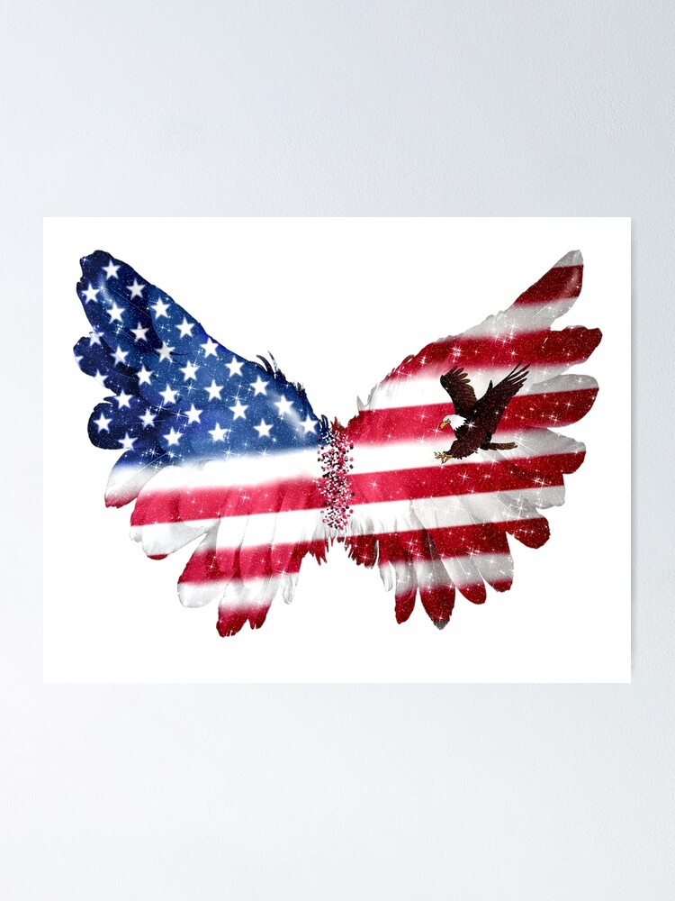 "USA Flag Angel Wings Feather America" Poster for Sale by Jolly-Yosei ...