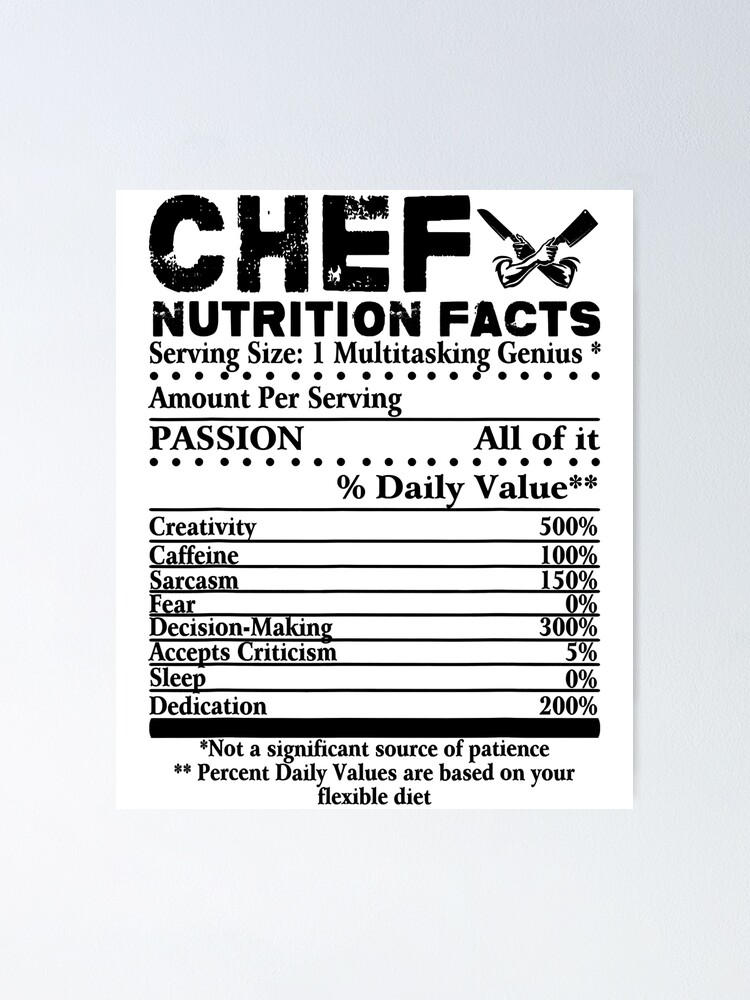 "Chef Nutrition Facts Cool Chef" Poster for Sale by ibarrbeat | Redbubble
