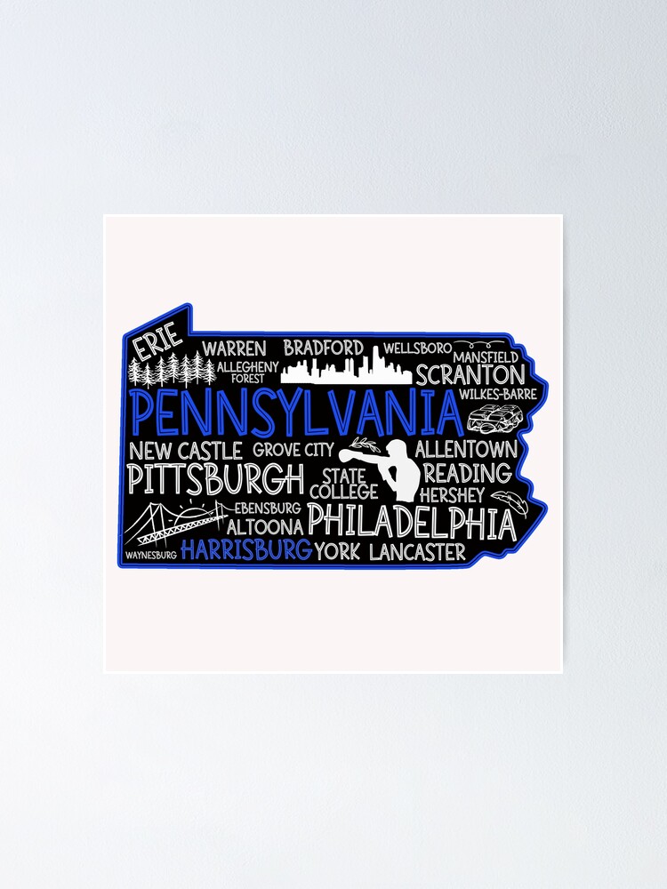 "Harrisburg Pennsylvania cute map, Erie, Bethlehem, Levittown, Hershey ...