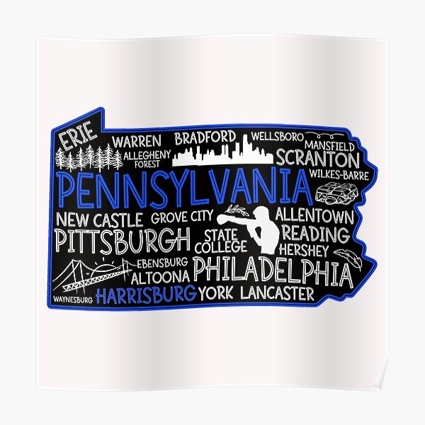 "Harrisburg Pennsylvania cute map, Erie, Bethlehem, Levittown, Hershey ...