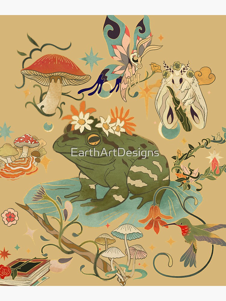 "Magical Toad & Flowers Antique Cottage Core Design" Sticker by ...