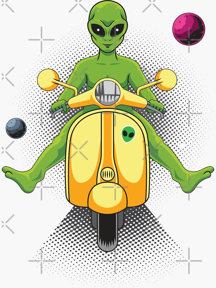 "Alien riding scooter in the space" Sticker for Sale by allprintdesign ...