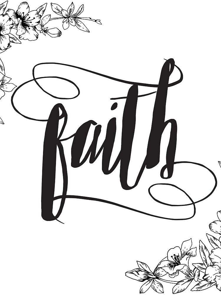 "Faith Calligraphy Typography with Floral Border" Drawstring Bag for ...