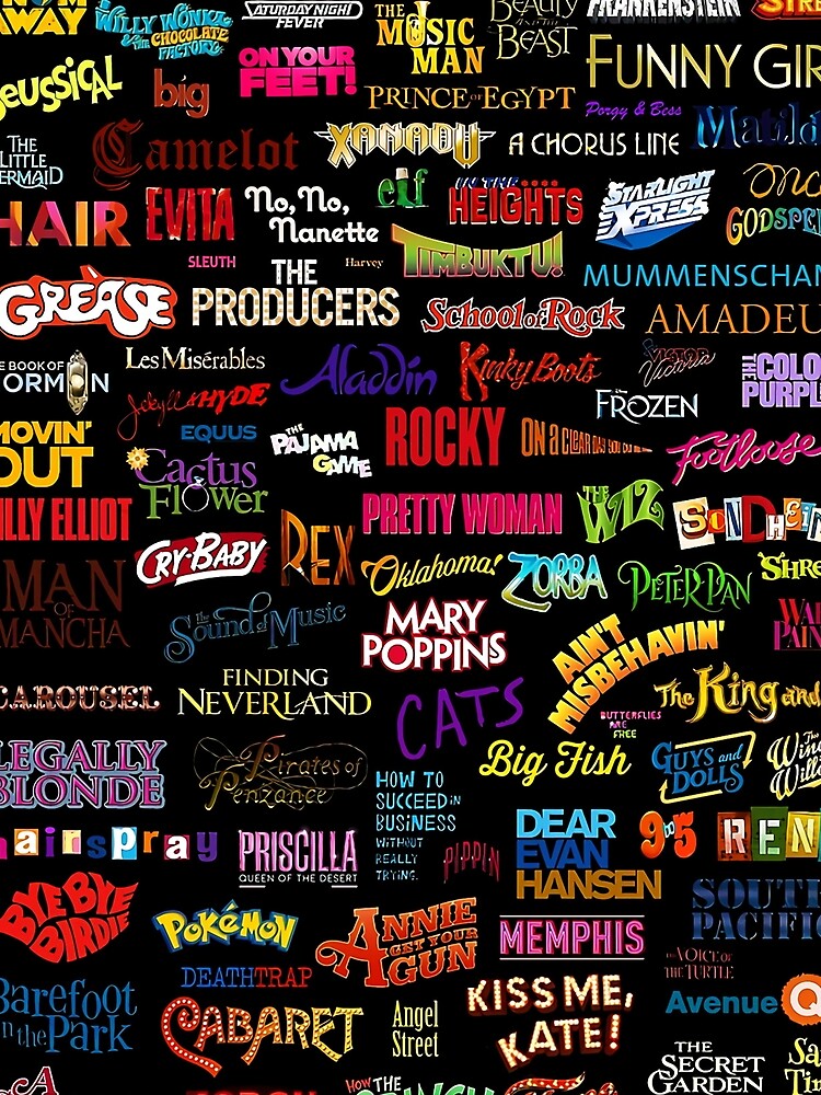 "Broadway Musicals Collage" Graphic T-Shirt for Sale by DebraFlow ...