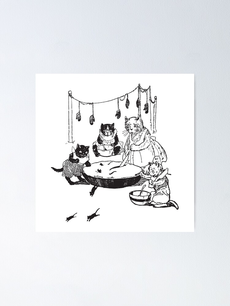 "Cat Family Cooking Dinner" Poster for Sale by cartoon-stories | Redbubble