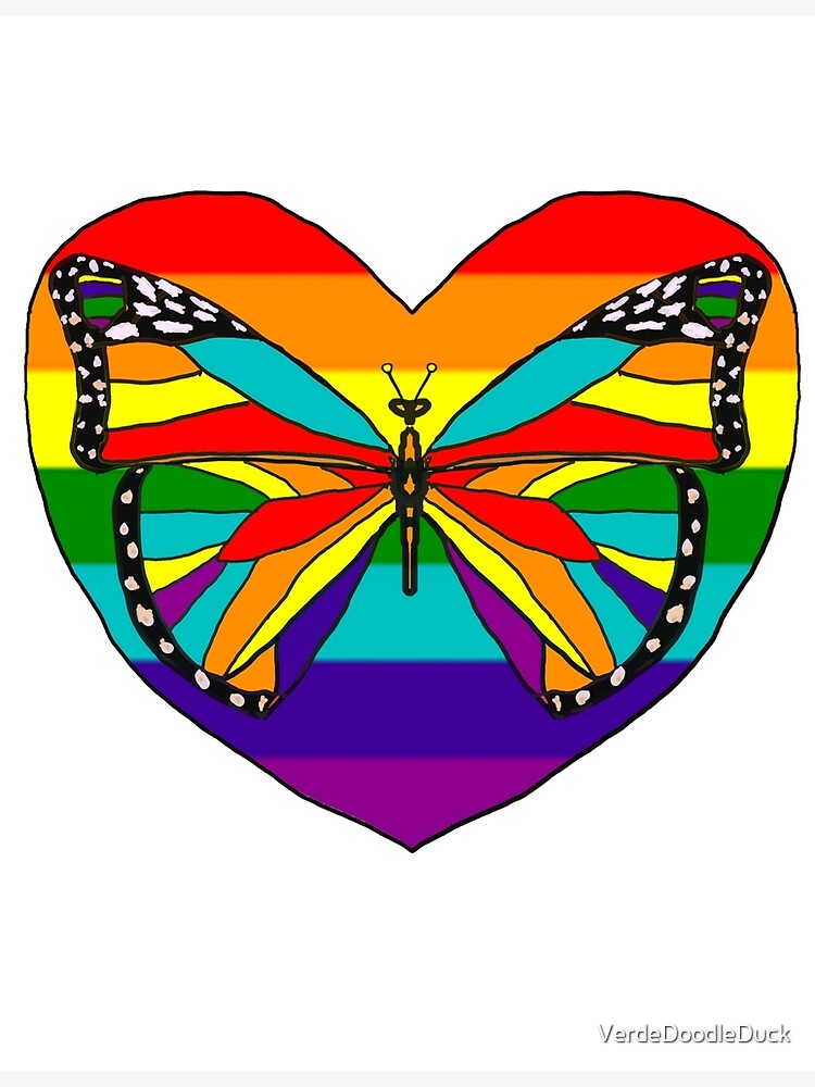 "Colorful Pride Butterfly with Heart" Poster for Sale by VerdeDoodleDuck | Redbubble