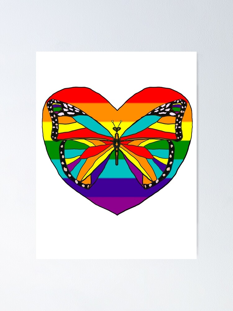 "Colorful Pride Butterfly with Heart" Poster for Sale by VerdeDoodleDuck | Redbubble