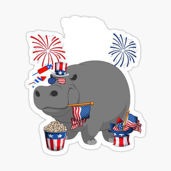 "Hippo Wearing American Flag Sunglasses Cool Proud 4th Of July Firework ...