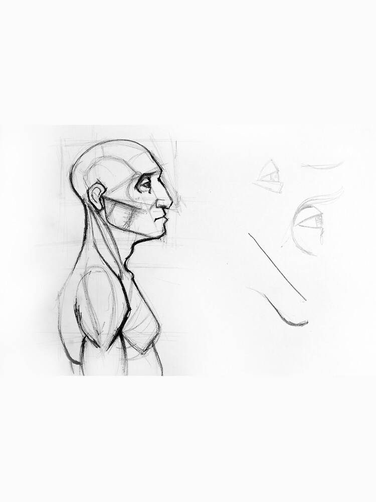 "Outline drawing sketch of side profile of a human male head and torso ...