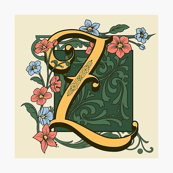Impression photo « Lettre Z Art Nouveau, ornement de monogramme d'or ...