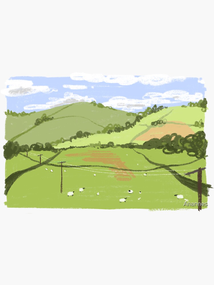 "Welsh Hills Sketch" Sticker by Anannes | Redbubble