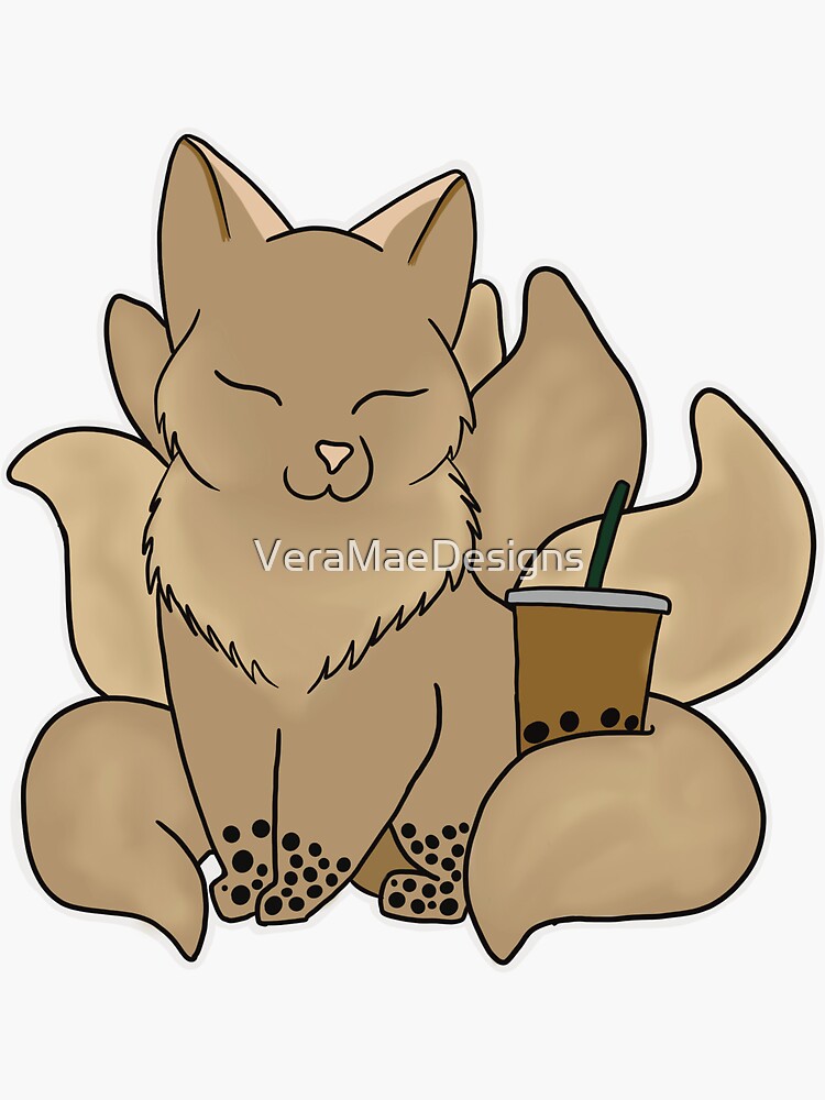 "Boba Tea Kitsune" Sticker by VeraMaeDesigns | Redbubble