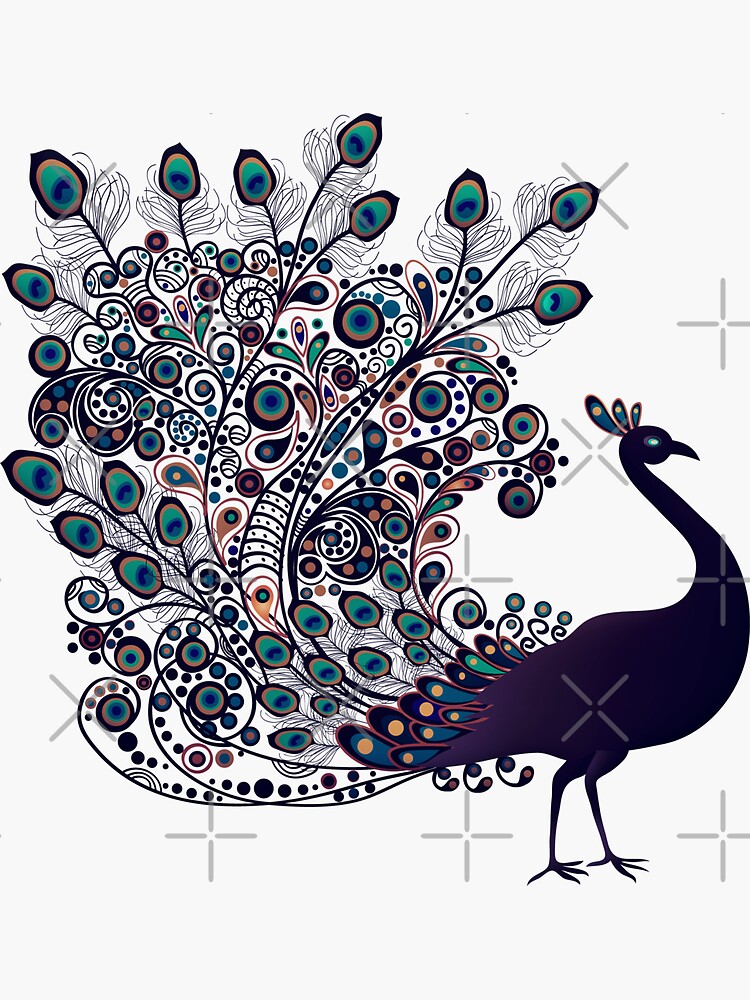 "Unique and exotic colored peacock design" Sticker by soniaspace ...