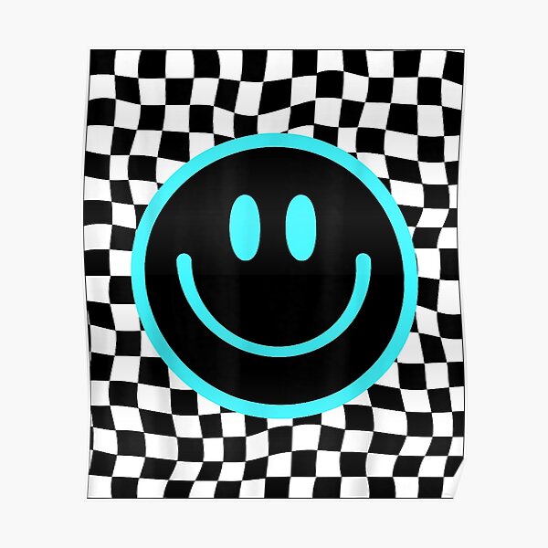 "Smiley Face Happy Smile Cute Turquoise Blue Checkered" Poster for Sale ...