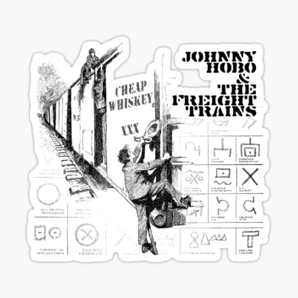 "JOHNNY HOBO AND THE FREIGHT TRAINS" Sticker by Cathryntkowski | Redbubble