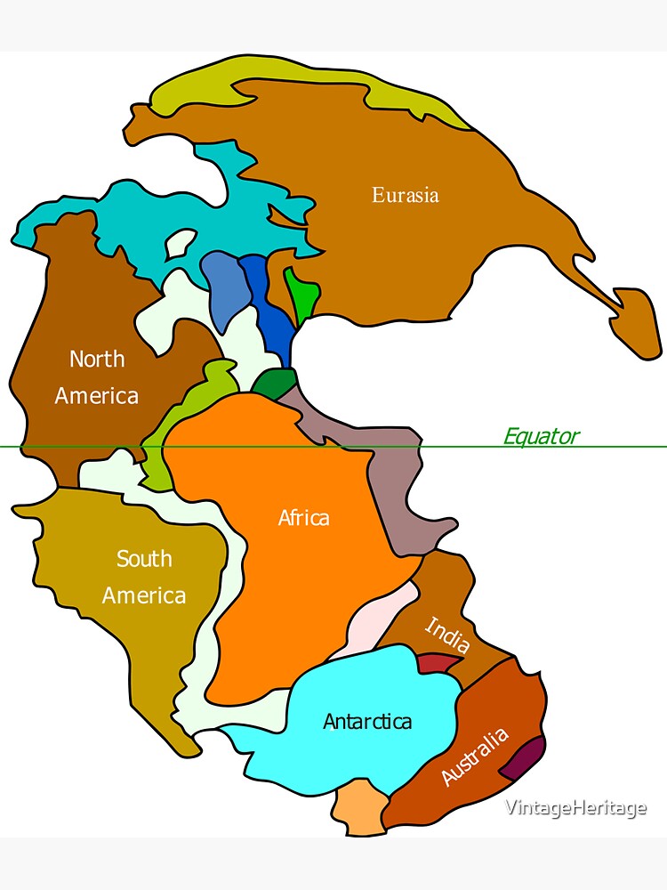 Pegatina «Mapa del supercontinente Pangea ilustración» de VintageHeritage | Redbubble