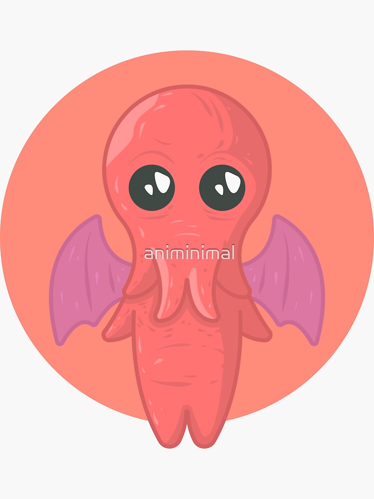 "Cute Colourful Red Cthulhu (black)" Sticker by animinimal | Redbubble