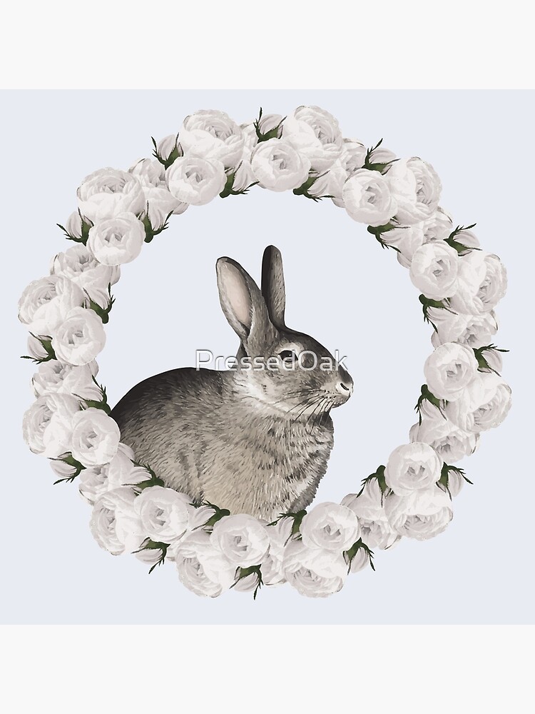 "White Rose Wreath Rabbit V1 Blue" Poster for Sale by PressedOak ...