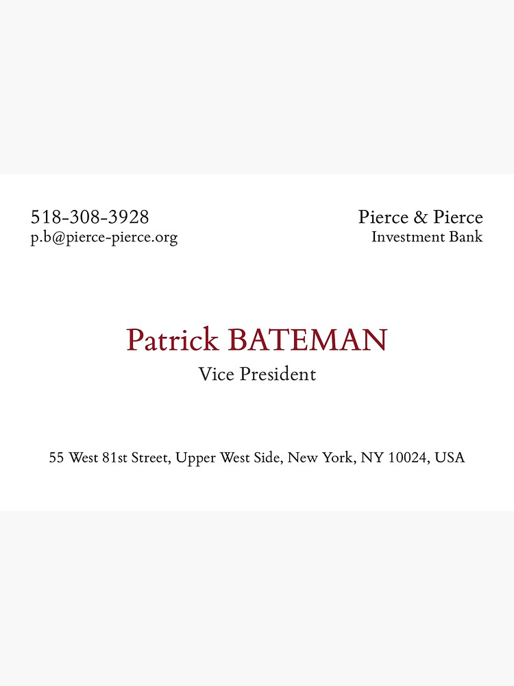 "patrick bateman card" Sticker for Sale by justagirlblog | Redbubble